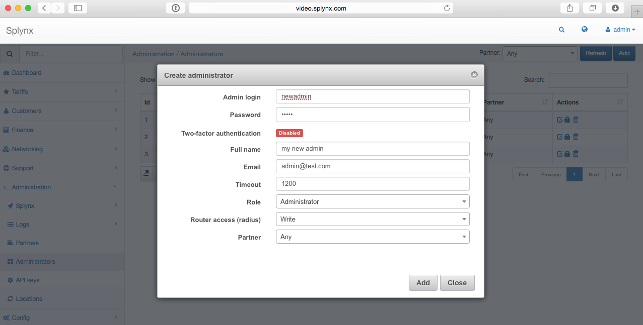 Two-factor authentication in Splynx