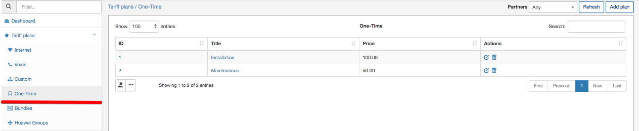 Custom prepaid billing and one-time services